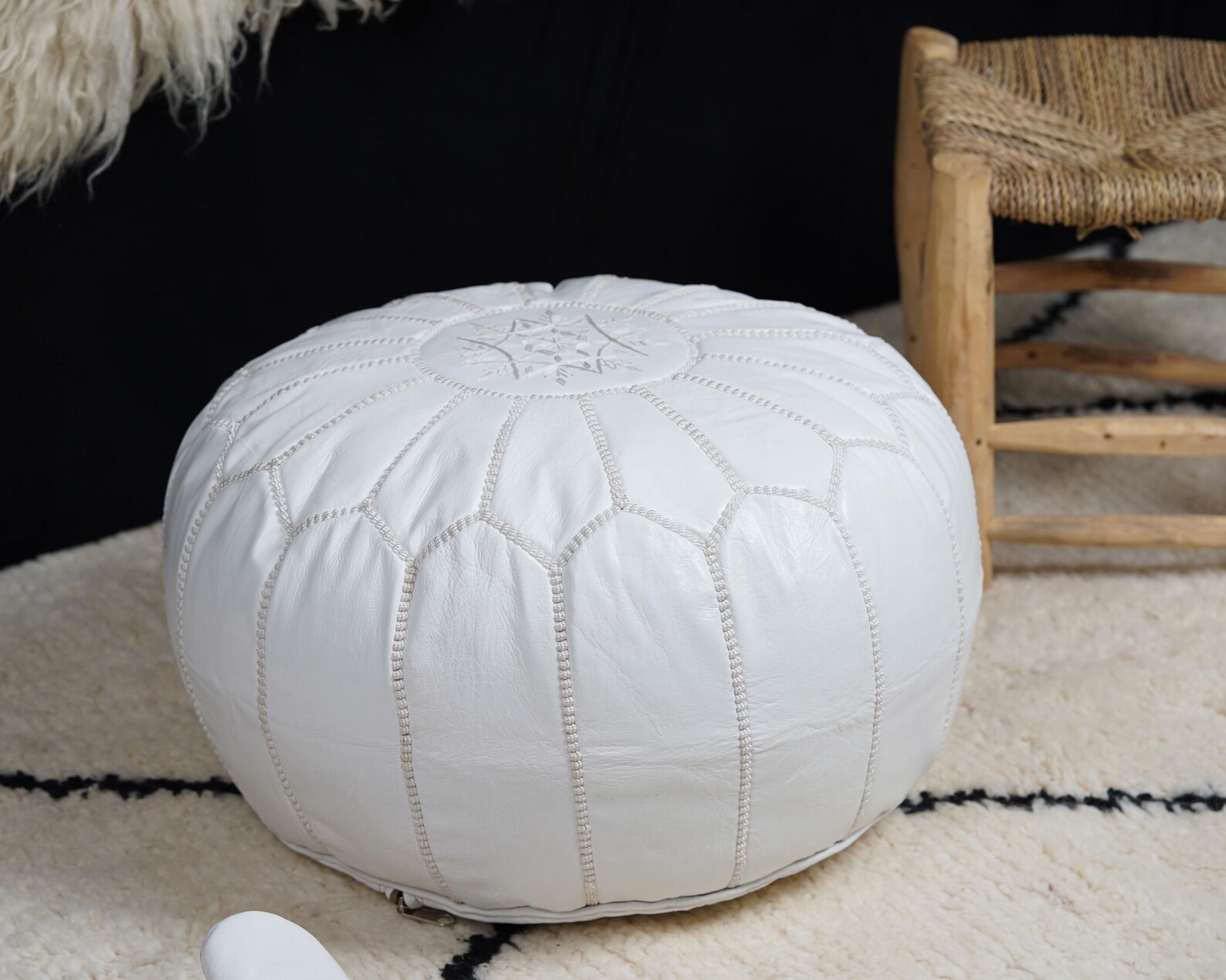 Authentic Moroccan Leather Pouf – White Handmade Ottoman Footstool ...